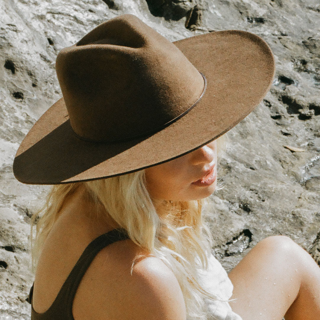 Made by Minga | Unisex Tall Rancher Hat | Handmade | Brown | Wool