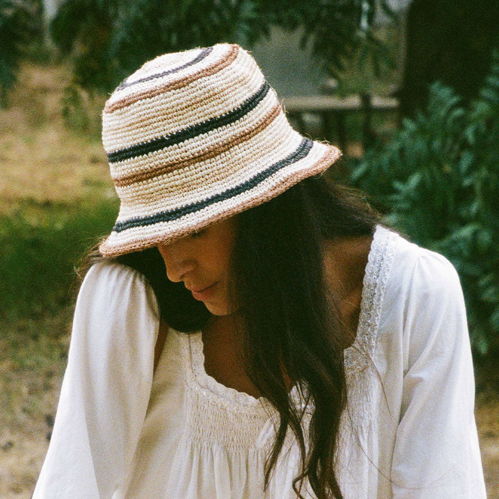 Made by Minga | Creme Striped Bucket Hat | Handmade